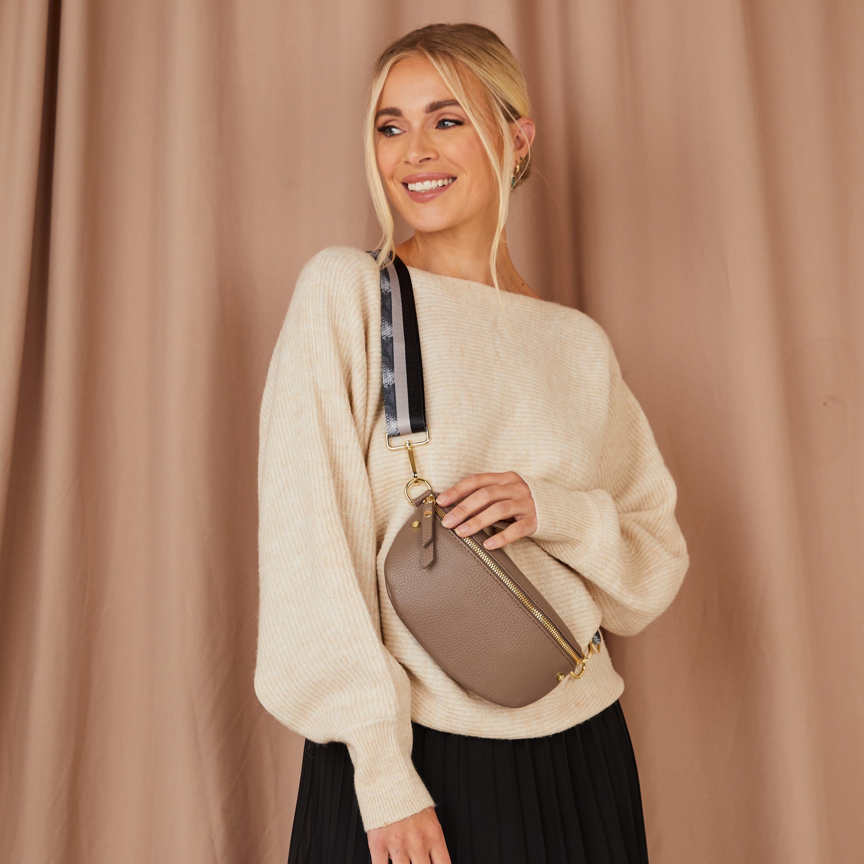 Sling Bag - Mink Grey with Python Stripe Strap