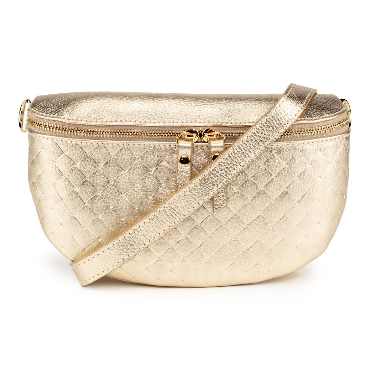 Sling Bag Gold (metallic gold). Woven Leather Sling Bag Gold | Elie ...