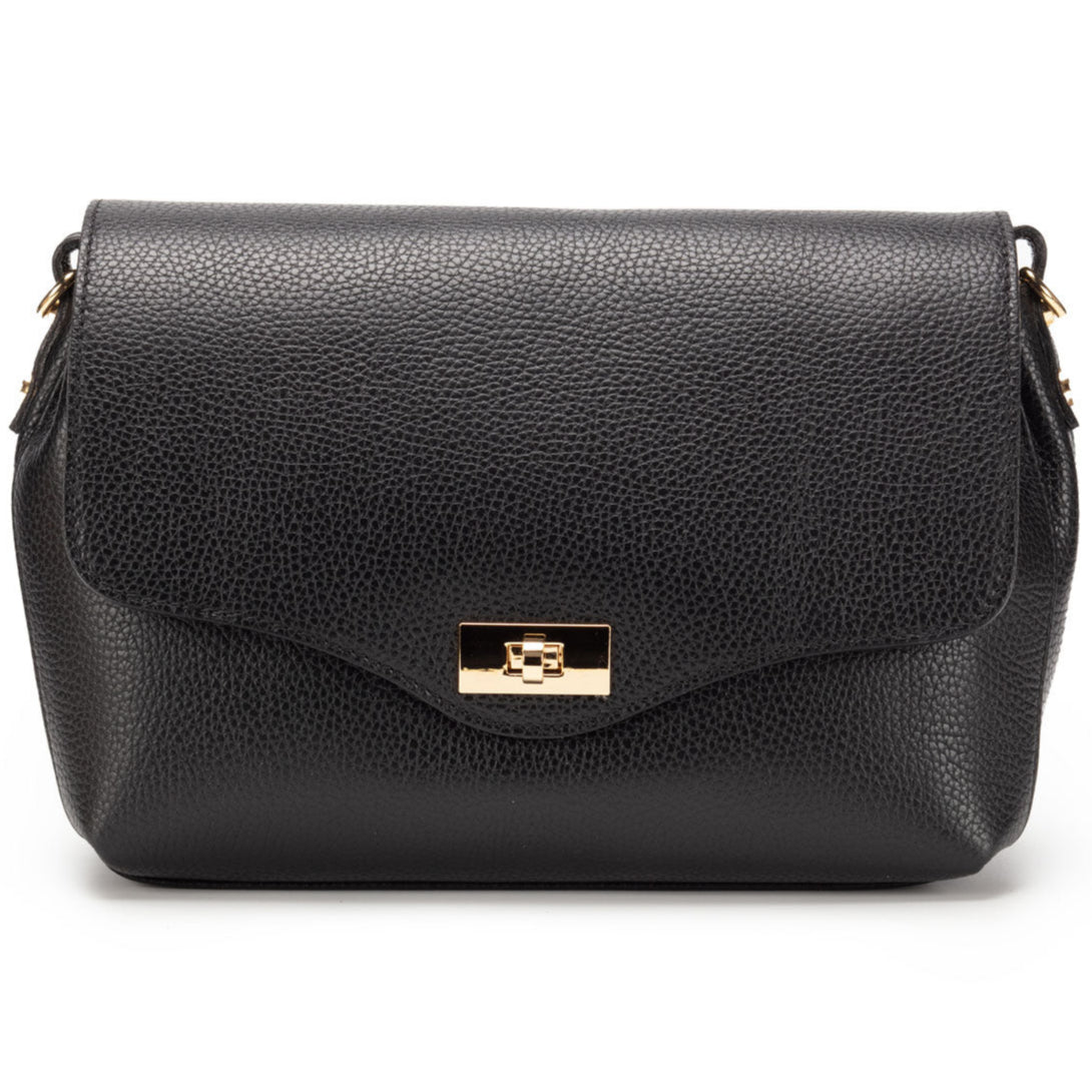 Leather Twist Lock Crossbody Bag Clutch Bag Black | Elie Beaumont