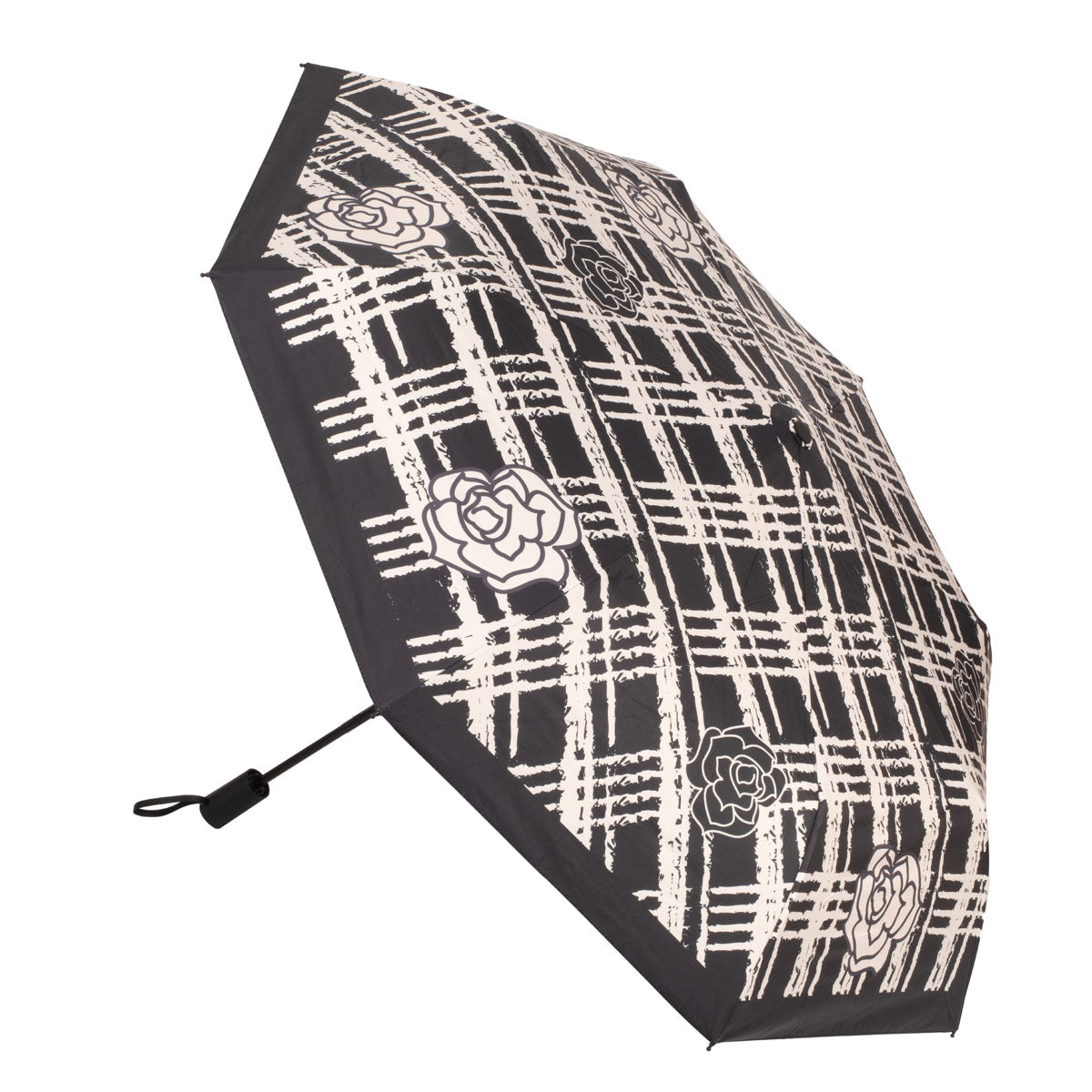Designer Folding Umbrella Black White Rose Checks | Elie Beaumont